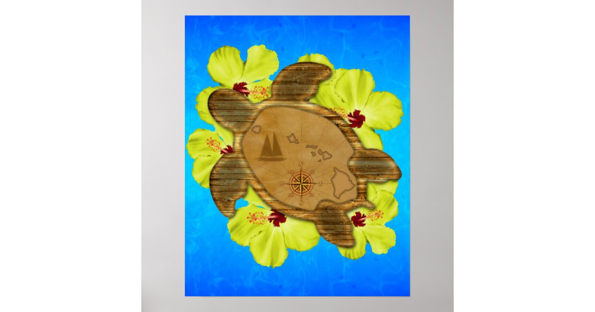 Honu Hawaiian Map Poster | Zazzle