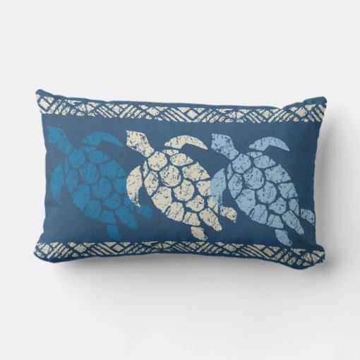Honu Sea Turtle Hawaiian Reversible Batik - Indigo Lumbar Pillow | Zazzle