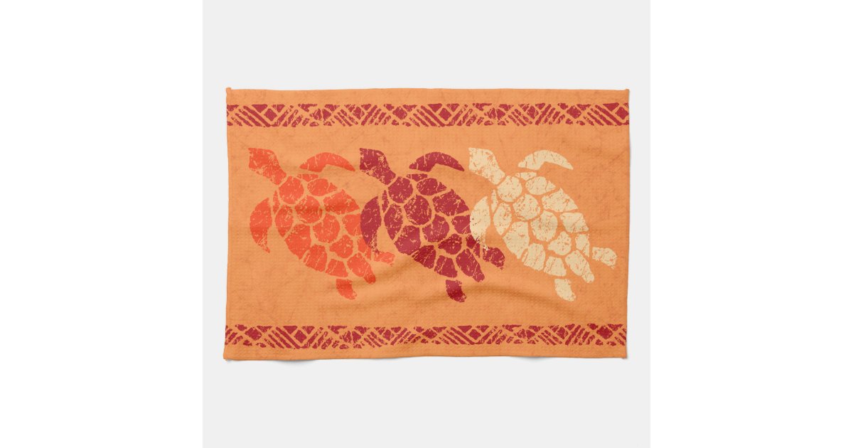 Honu Sea Turtle Hawaiian Tapa Batik -Papaya Kitchen Towel | Zazzle