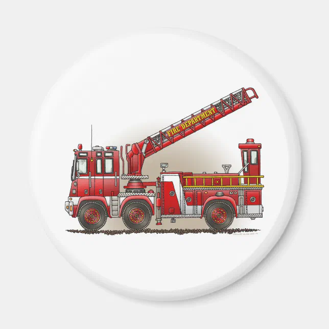 Hook and Ladder Fire Truck Round Magnet | Zazzle