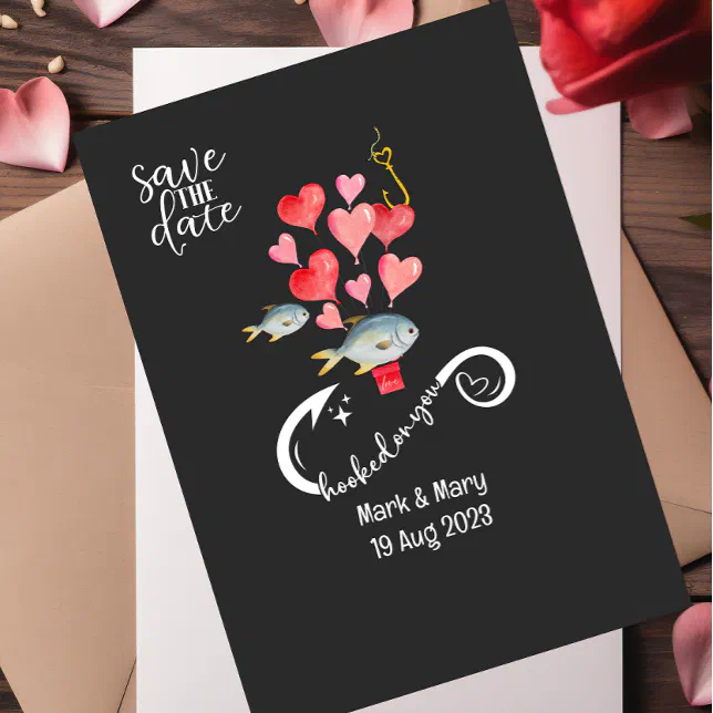 Hooked on you fishing lovers Wedding Watercolor Invitation | Zazzle