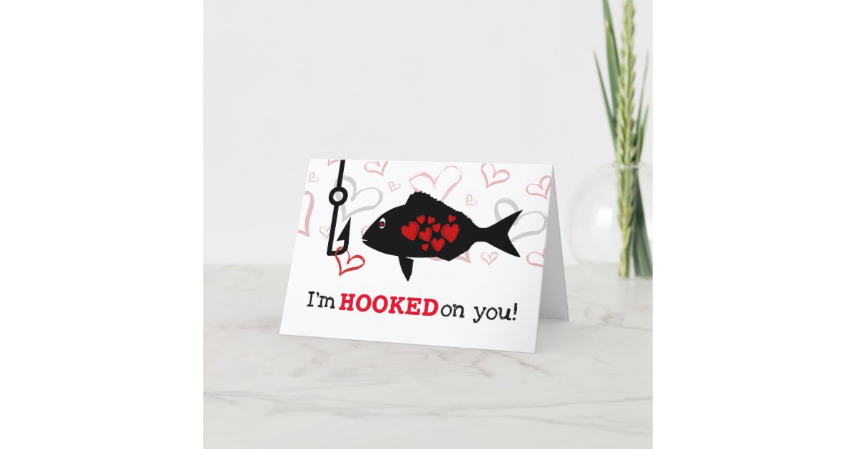 Hooked On You Heart and Fish Valentine's Day Holiday Card | Zazzle