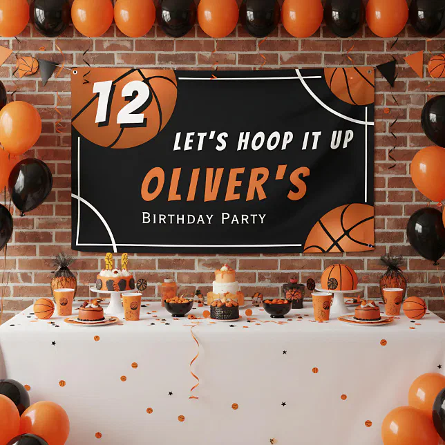 Hoop it up Basketball Sports Kids Birthday Party Banner | Zazzle