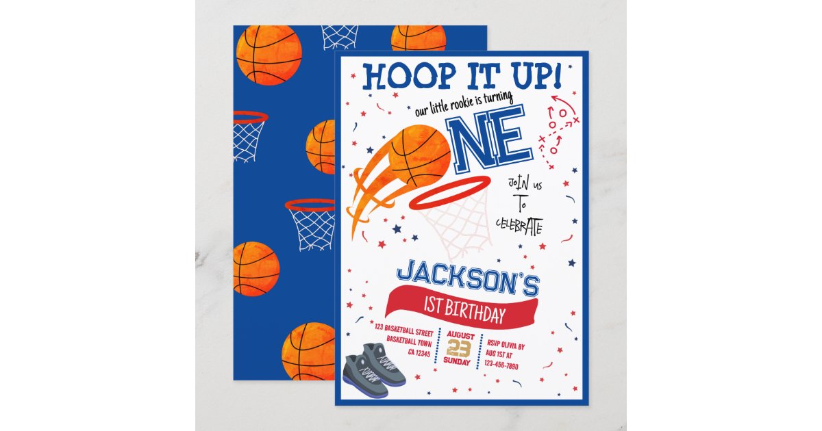 Hoop It Up Little Rookie Basketball 1st Birthday Invitation | Zazzle