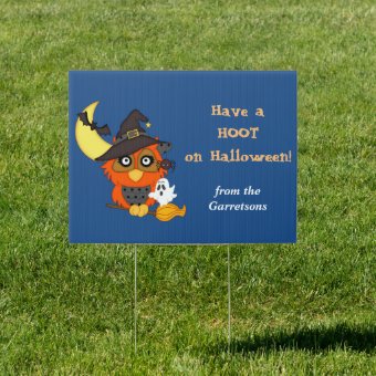 Hoot Halloween Owl Personalized Sign | Zazzle
