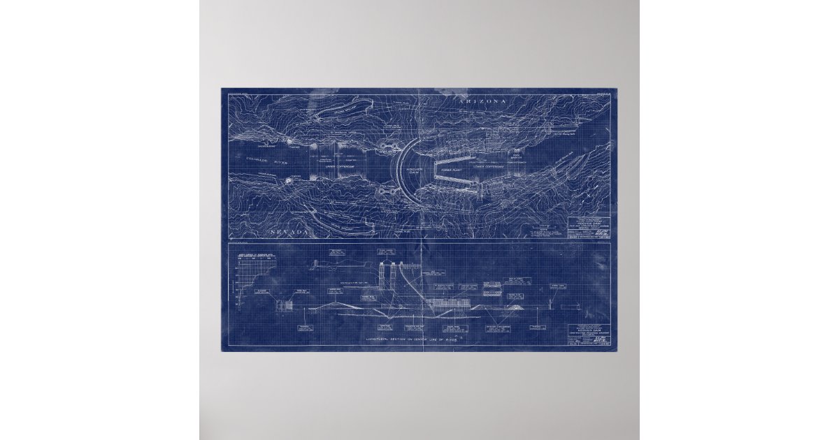 Hoover Dam Blueprint-Style Schematic Poster | Zazzle