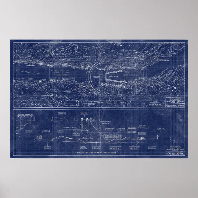 Hoover Dam Blueprint-Style Schematic Poster | Zazzle