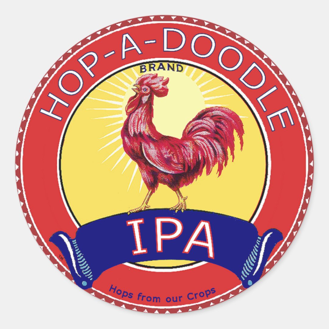 Hop a Doodle IPA Beer Classic Round Sticker | Zazzle