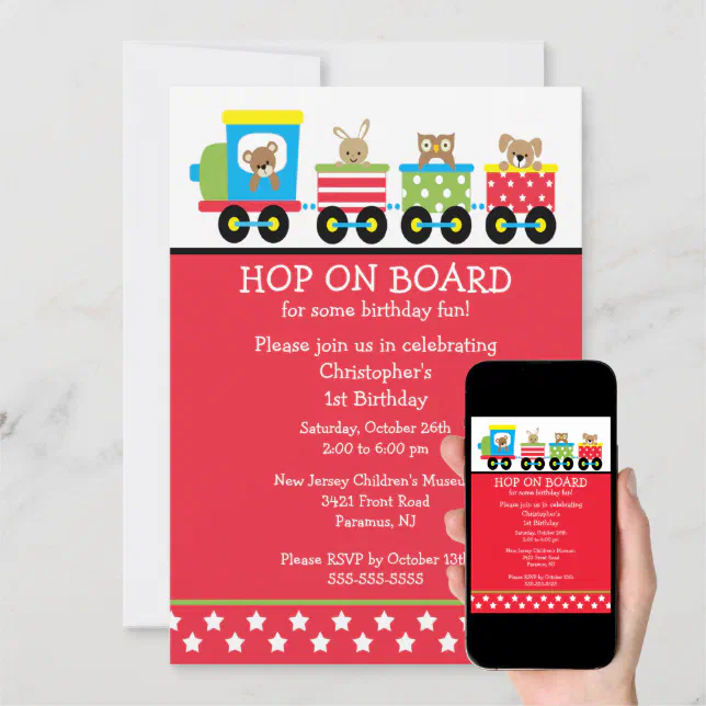 Hop on Board Birthday Train Invitation | Zazzle