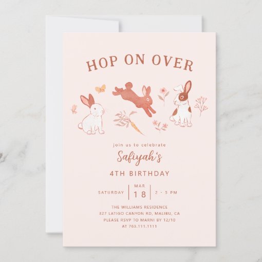 Hop On Over Bunny Girl Birthday Party Invitation | Zazzle