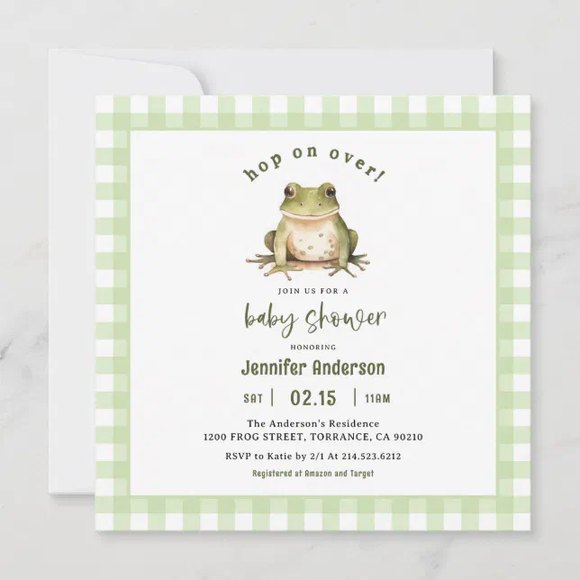 Hop On Over Frog Baby Shower Square Invitation | Zazzle