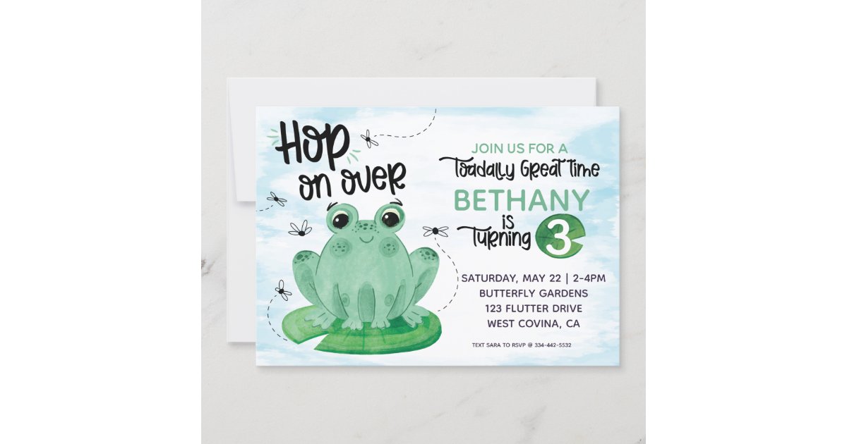 Hop on Over Watercolor Frog Birthday Invitation | Zazzle