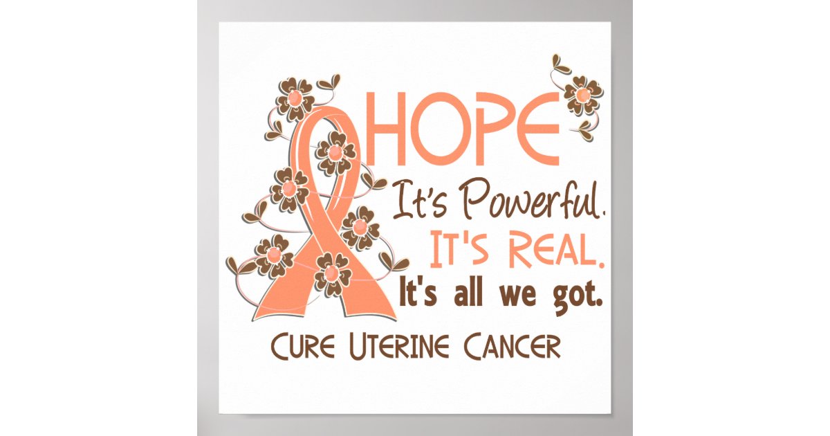 Hope Flower Ribbon Uterine Cancer Poster | Zazzle