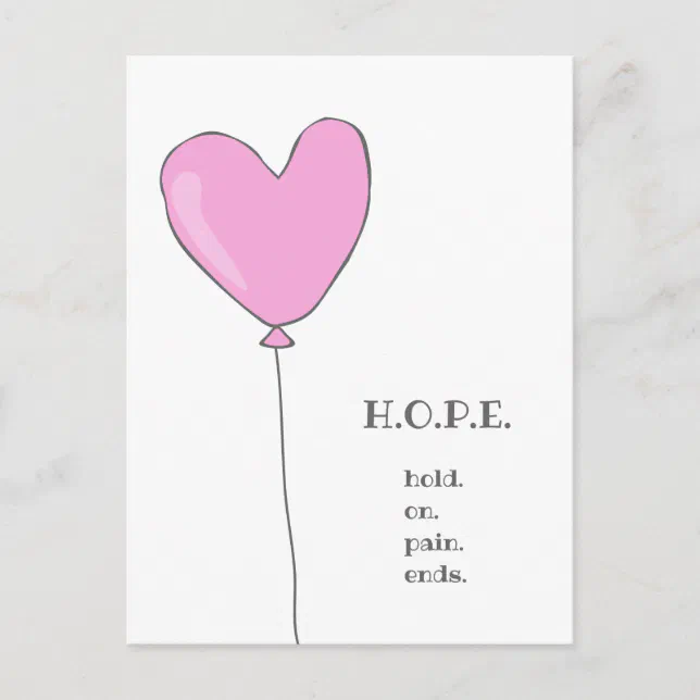 Hope - Pink Balloon with Sweet motivational quote Postcard | Zazzle