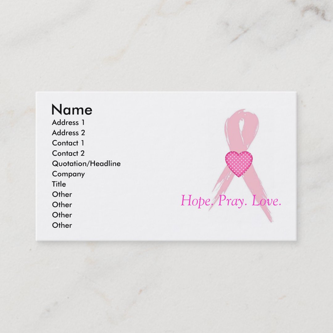 Hope.Pray. Love. Breast Cancer Business Cards | Zazzle