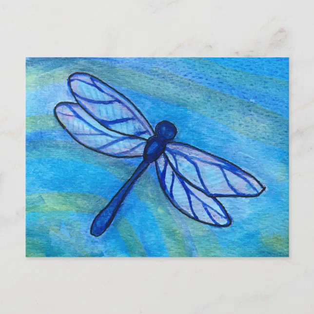 Hopeful Blue Dragonfly Spirit Watercolor Postcard | Zazzle