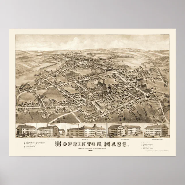 Hopkinton, MA Panoramic Map - 1880 Poster | Zazzle