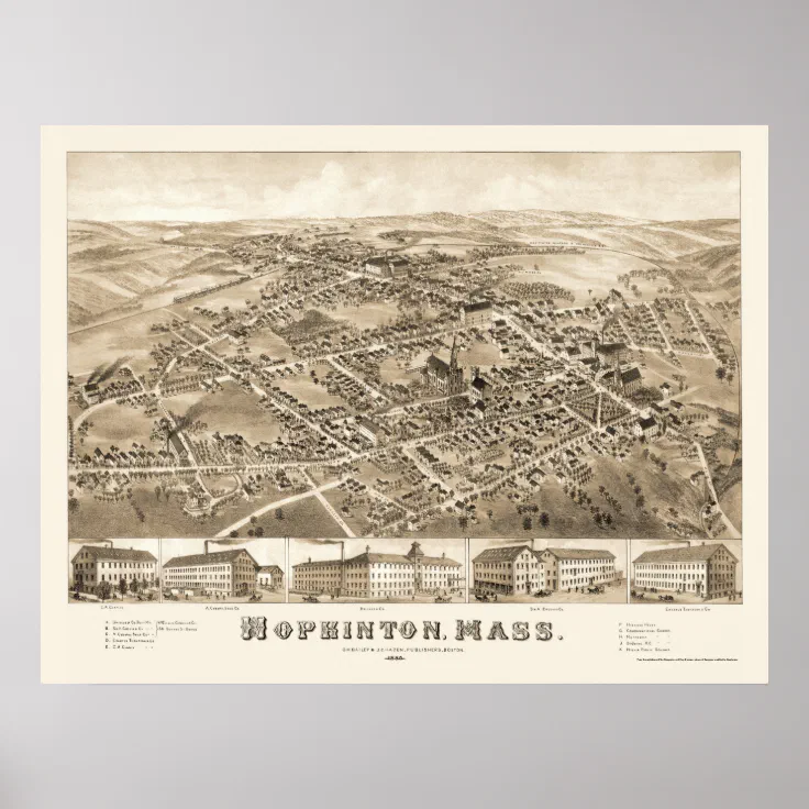 Hopkinton, MA Panoramic Map - 1880 Poster | Zazzle