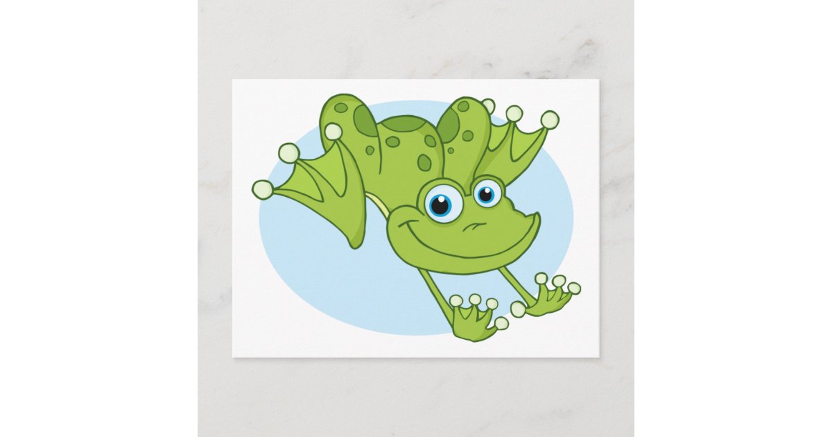 HOPPING HAPPY GREEN CARTOON FROG CUTE TRAVELING POSTCARD | Zazzle