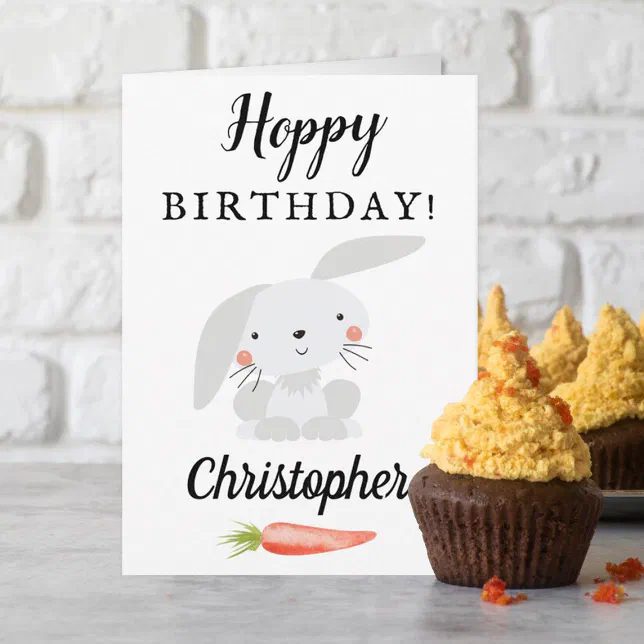 Hoppy Birthday! Funny Bunny Birthday Card | Zazzle