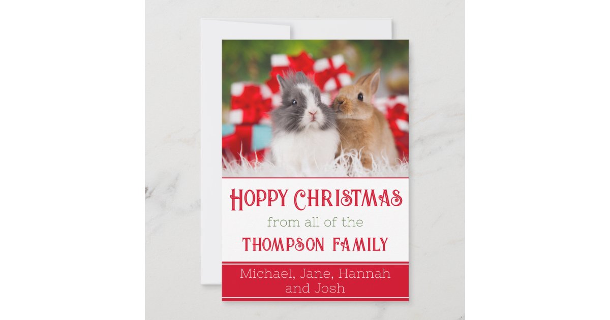 Hoppy Christmas Custom Bunny Photo Holiday Card | Zazzle