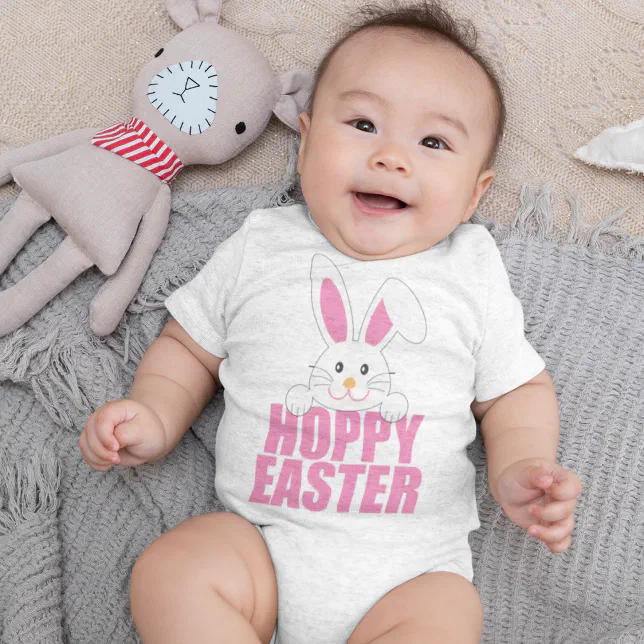 Hoppy Easter - Cute Happy Easter Bunny Pun Baby Bodysuit | Zazzle