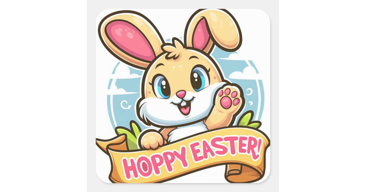 Hoppy Easter Square Sticker | Zazzle