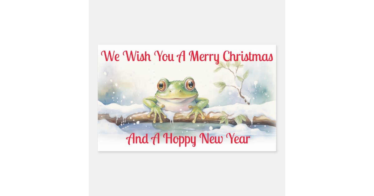 Hoppy frog New Year Wishes Rectangular Sticker | Zazzle