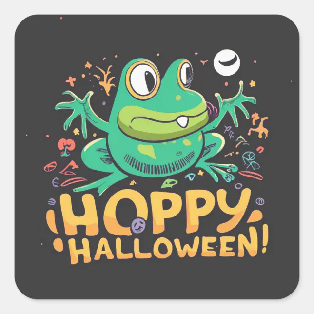 Hoppy Halloween, Adorable Cute Cartoon Frog Square Sticker | Zazzle