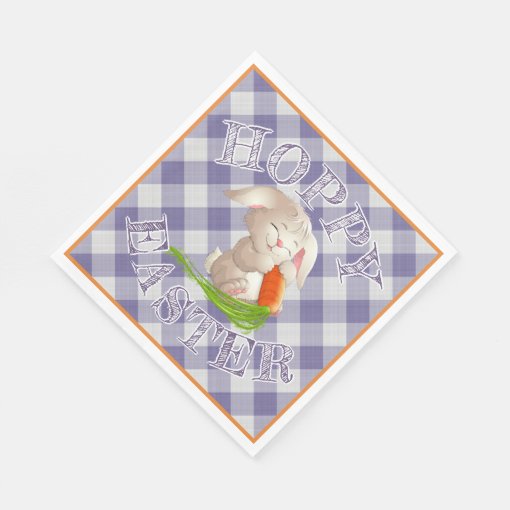 Hoppy Happy Easter Bunny Violet Gingham Pattern Paper Napkins | Zazzle