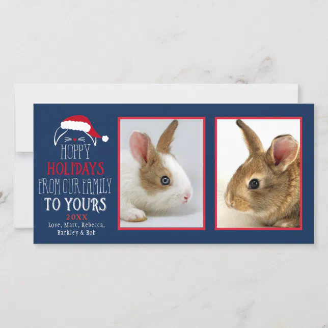 Hoppy Holidays Christmas Rabbit Pet Photocard Holiday Card | Zazzle