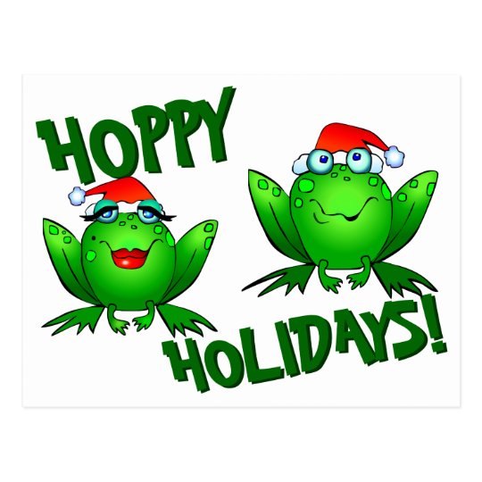 Hoppy Holidays Cute Cartoon Christmas Frogs Postcard | Zazzle.com