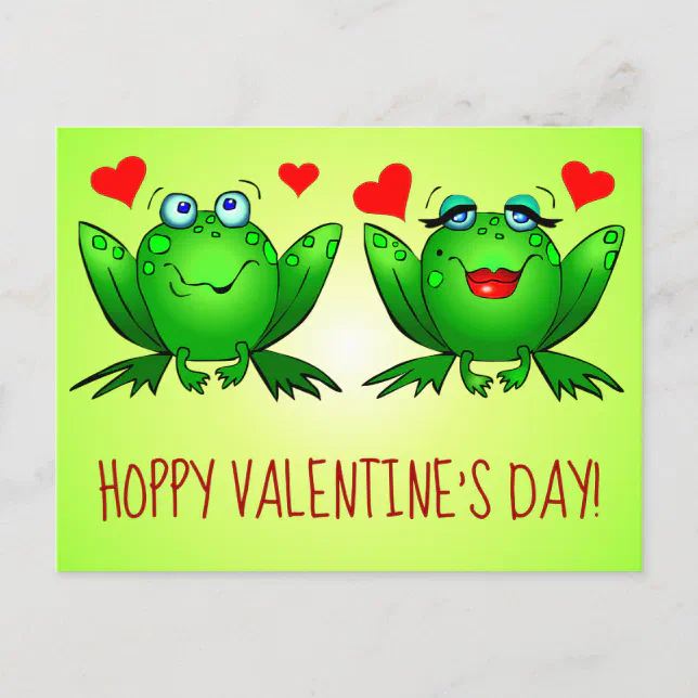 Hoppy Valentines Day Fun Cute Cartoon Frogs Hearts Postcard | Zazzle