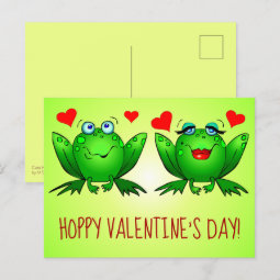 Hoppy Valentines Day Fun Cute Cartoon Frogs Hearts Postcard | Zazzle