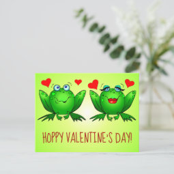 Hoppy Valentines Day Fun Cute Cartoon Frogs Hearts Postcard | Zazzle