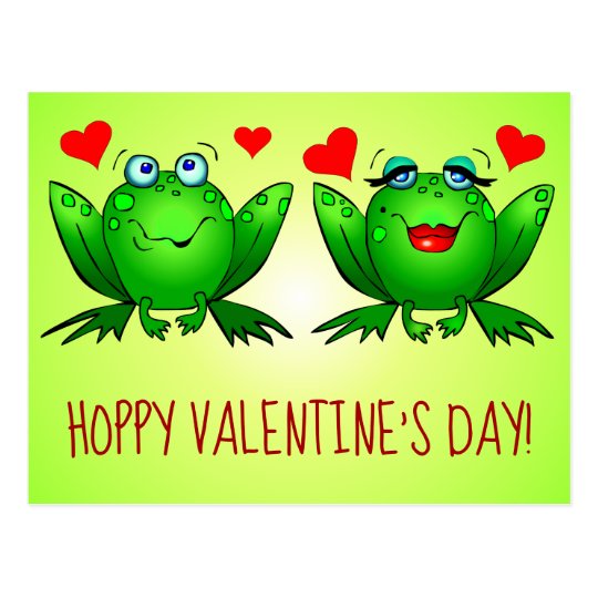 Hoppy Valentines Day Fun Cute Cartoon Frogs Hearts Postcard | Zazzle.com