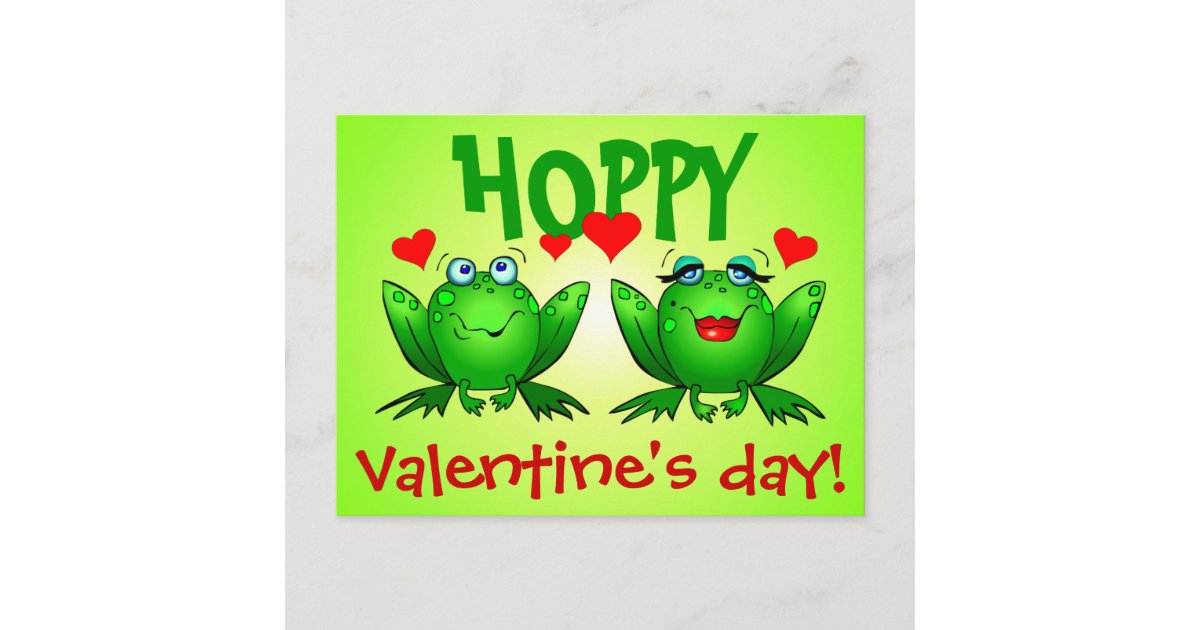 Hoppy Valentines Day Green Cartoon Frogs Postcard | Zazzle