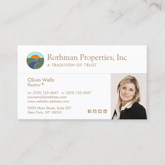 Horizon Logo Real Estate Agent Photo Business Card | Zazzle