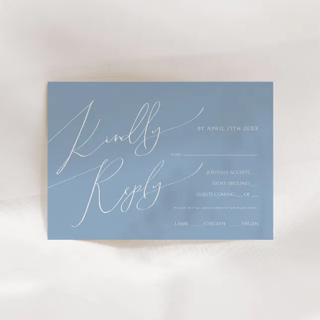 Horizontal Boho Script Blue Menu Choice RSVP Card | Zazzle