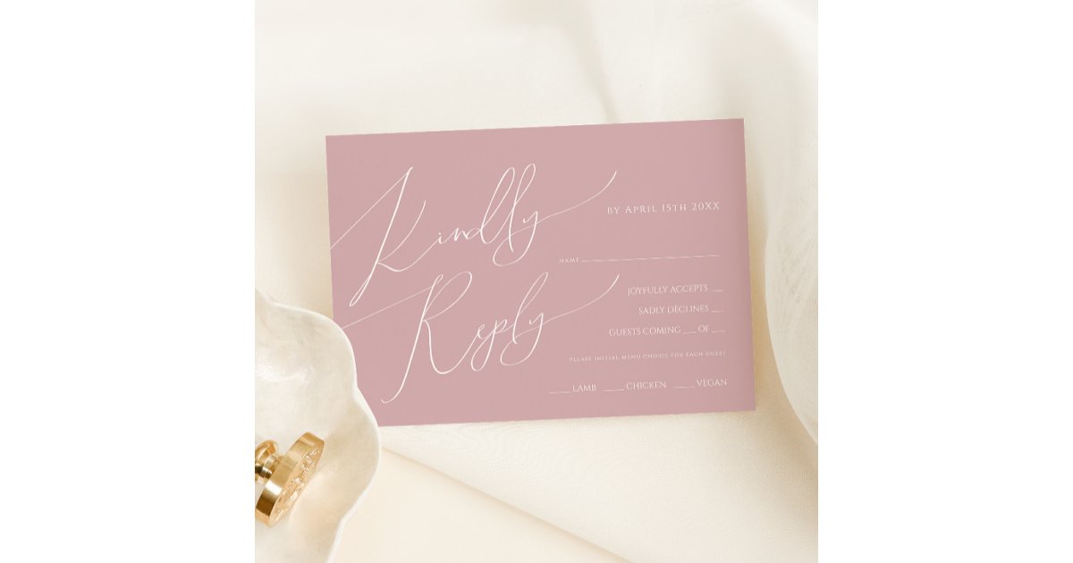 Horizontal Boho Script Rose Menu Choice RSVP Card | Zazzle