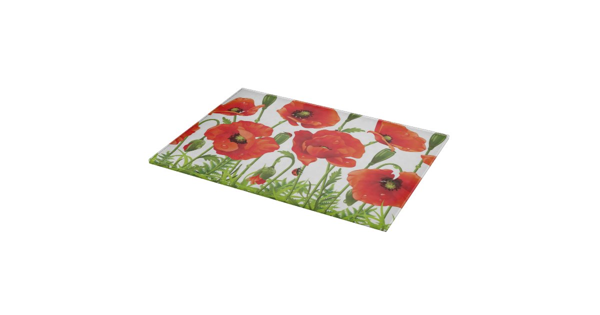 Horizontal border with red poppy cutting board | Zazzle