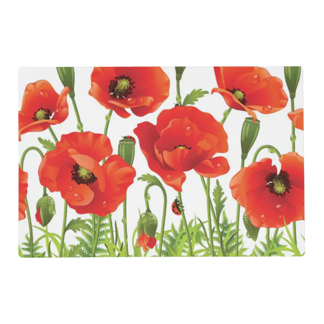 Horizontal border with red poppy placemat | Zazzle