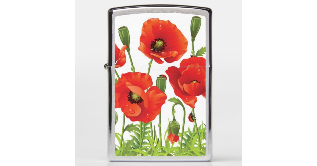 Horizontal border with red poppy zippo lighter | Zazzle