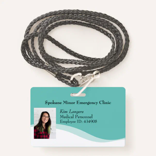 Horizontal ID Photo Lanyard Badge Generic Teal | Zazzle