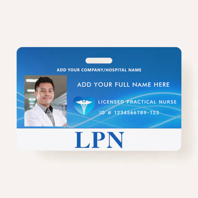 Horizontal LPN License Practical Nurse, Photo ID Badge | Zazzle
