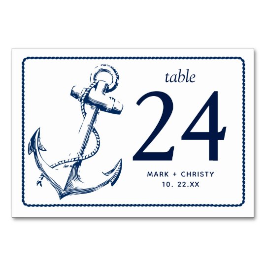 Horizontal Navy Nautical Sketch Anchor Table Number | Zazzle.com