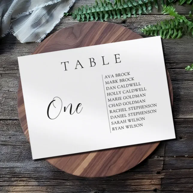 Horizontal Script Text Table Number Seating Chart | Zazzle