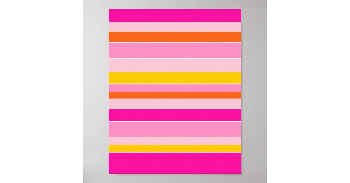 Horizontal Stripes Pink Orange Yellow Striped Poster | Zazzle