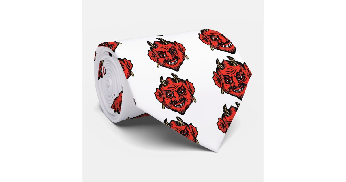 Horned Red Satan Devil Face Tie | Zazzle