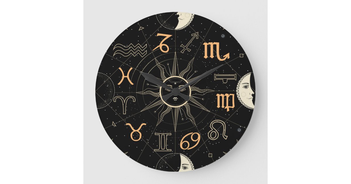 Horoscope circle, Zodiac signs, vintage. Large Clock | Zazzle